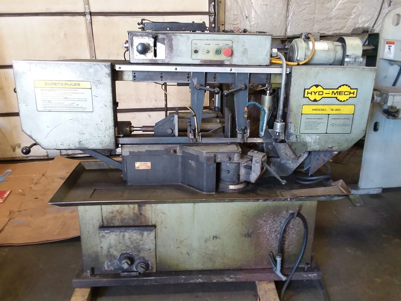 Hyd-Mech S-20 Horizontal Band Saw,1993- 8' Roller Table, Bundle Clamp ...